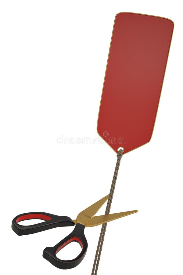 Scissors and Label on White Background 3D Illustration. Stock ...