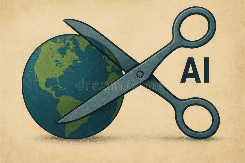 Scissors Labeled AI Cutting Planet Earth in Half Stock Illustration ...