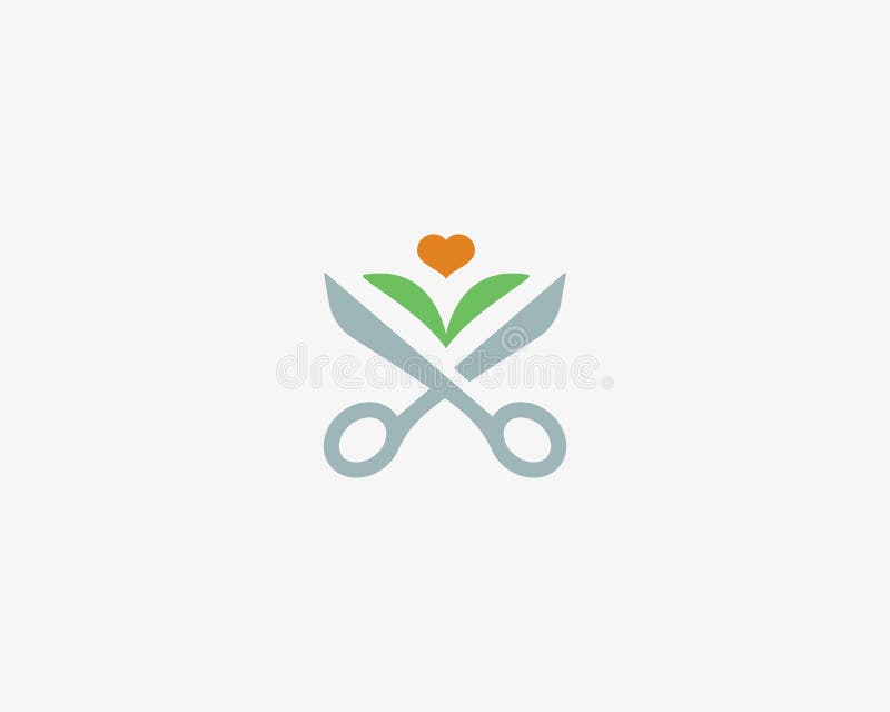 Scissors Leaf Logotype. Flower Heart Barber, Landscape Vector Logo ...