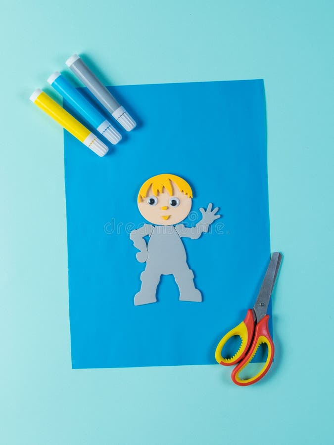 Scissors, Markers, and Applique of Paper the Figure of a Man. Stock ...