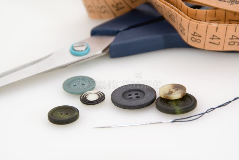 Scissors, Measuring Tape and Buttons Stock Image - Image of sewing ...