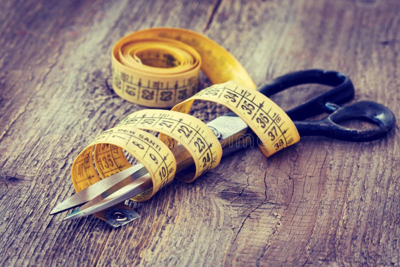 Scissors and Measuring Tape Stock Photo - Image of scissors, background ...