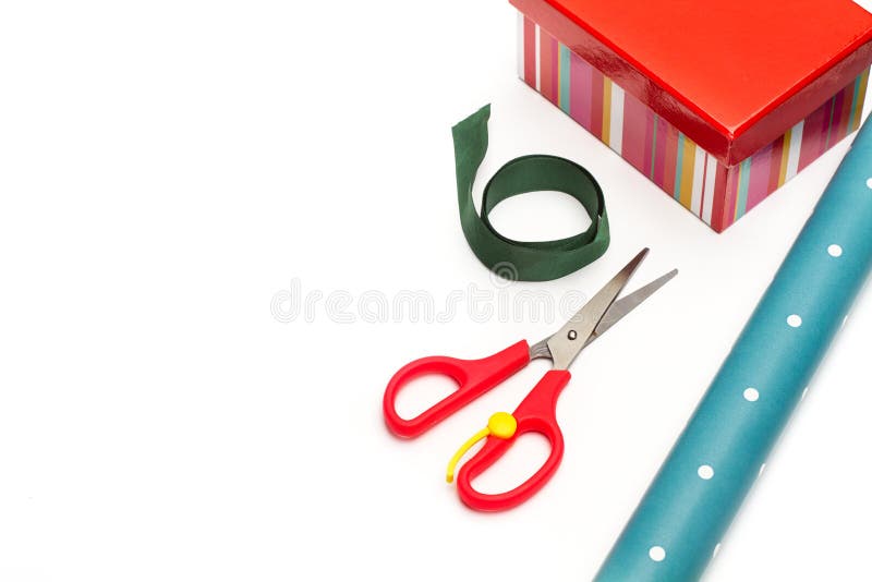 Scissors and Paper To Wrap a Box Stock Image - Image of greeting ...