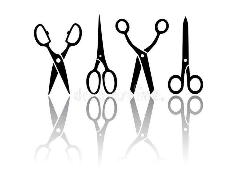 Scissors with Reflection Silhouette Stock Illustration - Illustration ...