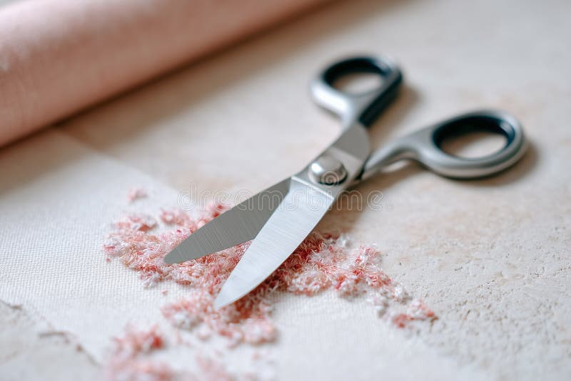 Scissors Resting on Light Fabric with Delicate Cloth Scraps Around ...