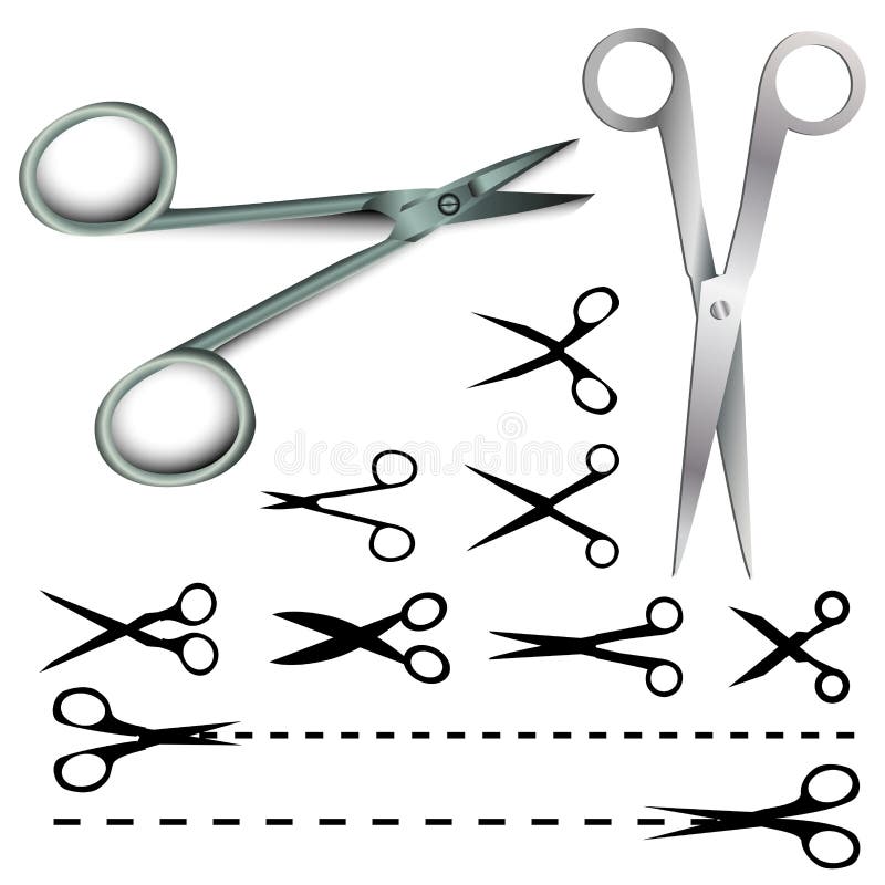 Scissors Set with Cutting Symbols Stock Vector - Illustration of icon ...