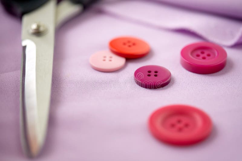 Scissors, Sewing Buttons and Cloth Stock Photo - Image of stitching ...