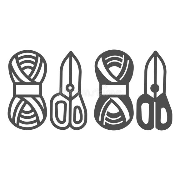 Scissors and Skein of Thread Line and Solid Icon, Sewing Tools Concept ...