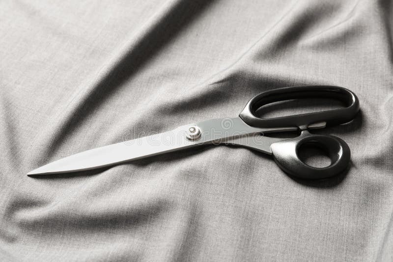 Scissors on Soft Grey Fabric. Stock Photo - Image of details, business ...