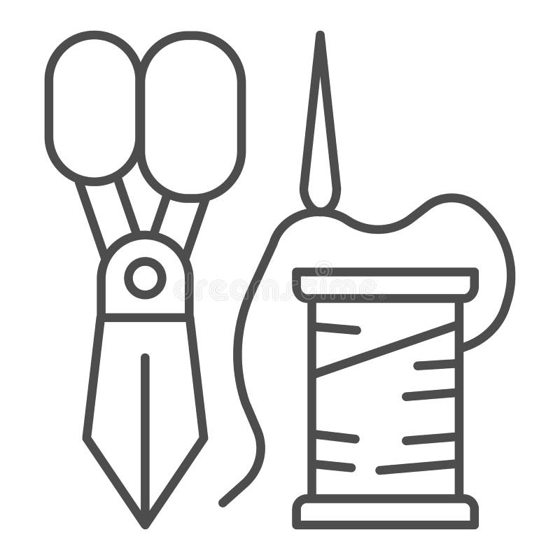 Scissors, Spool and Needle Thin Line Icon. Sewing Vector Illustration ...