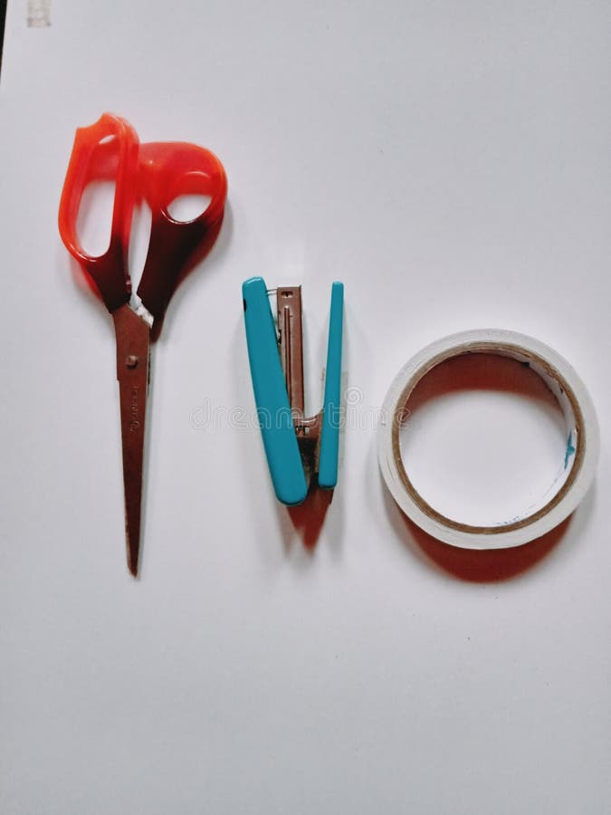 Scissors, Staples, and Double Tape Stock Image - Image of iron, staples ...