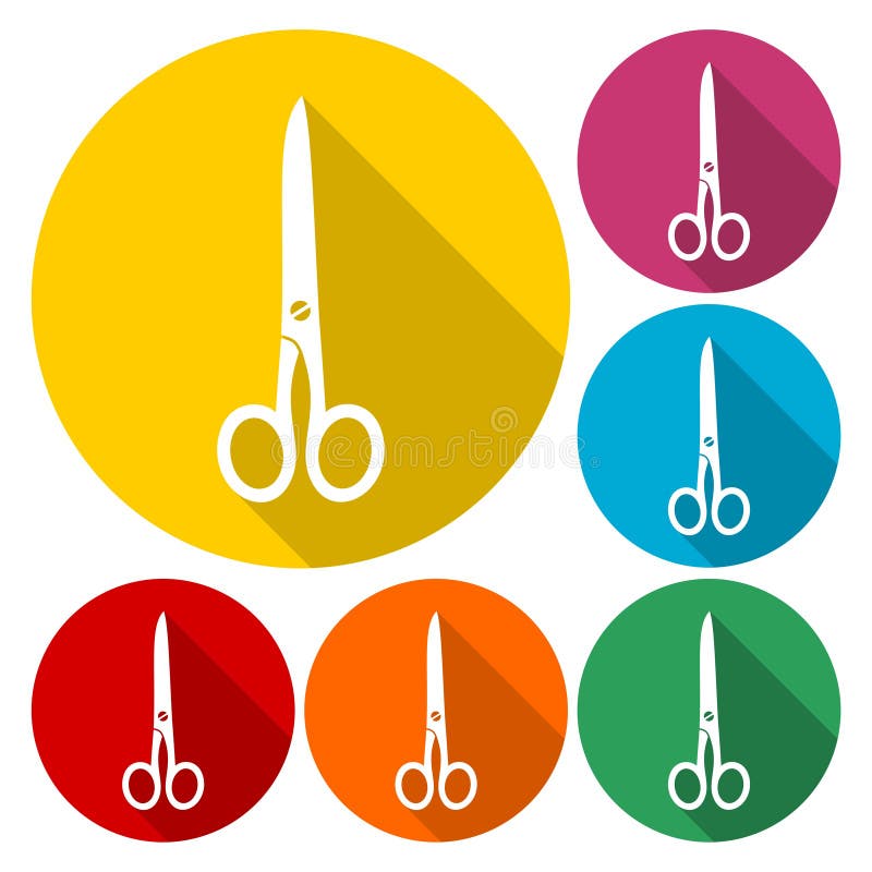 Scissors Symbol Icons Set with Long Shadow Stock Vector - Illustration ...