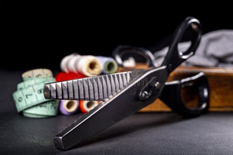 Scissors on the Table in the Tailor& X27;s Workshop. Accessories ...