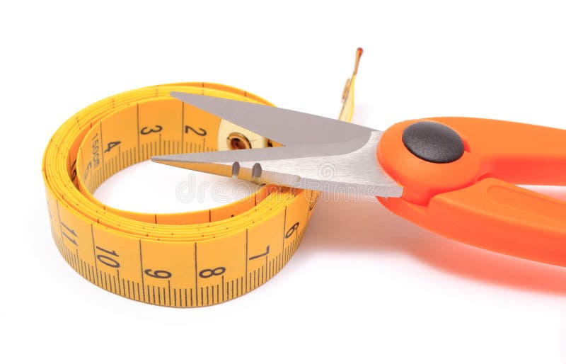 Scissors with Tape Measure on White Background Stock Photo - Image of ...