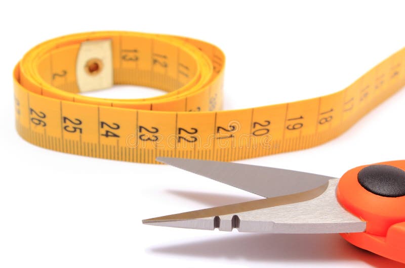 Scissors with Tape Measure on White Background Stock Image - Image of ...