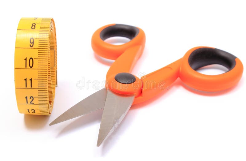 Scissors with Tape Measure on White Background Stock Photo - Image of ...