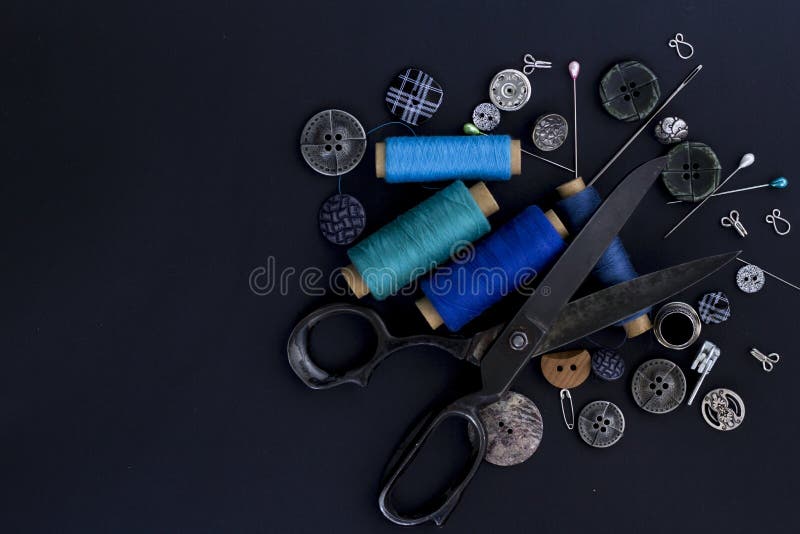 Scissors, Thread and Buttons. Tailoring Tools and Accessories on Stock ...