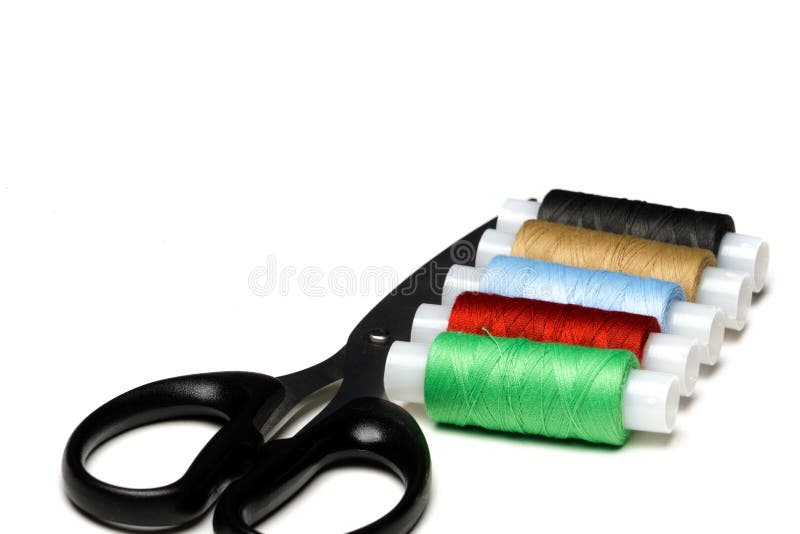 Scissors and Thread Isolated on White Background Stock Photo - Image of ...