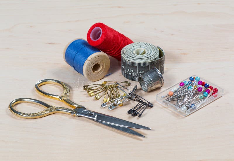Scissors, Thread, Pins, Needles Stock Photo - Image of seamstress ...