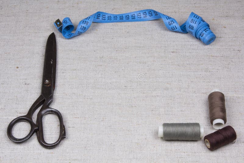 Scissors, Threads and Measuring Tape Stock Image - Image of white, tool ...