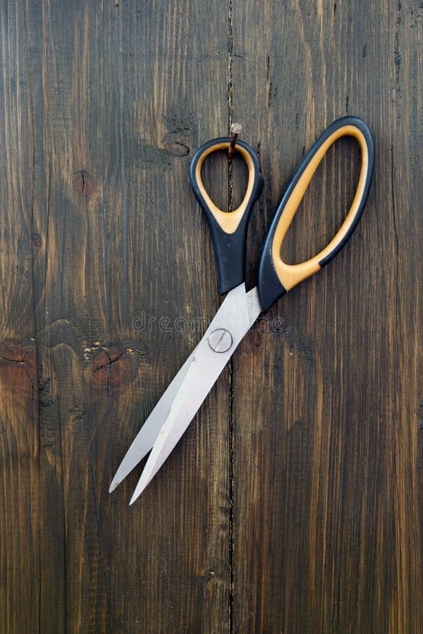 Scissors on Wooden Background Stock Image - Image of chopping, wooden ...