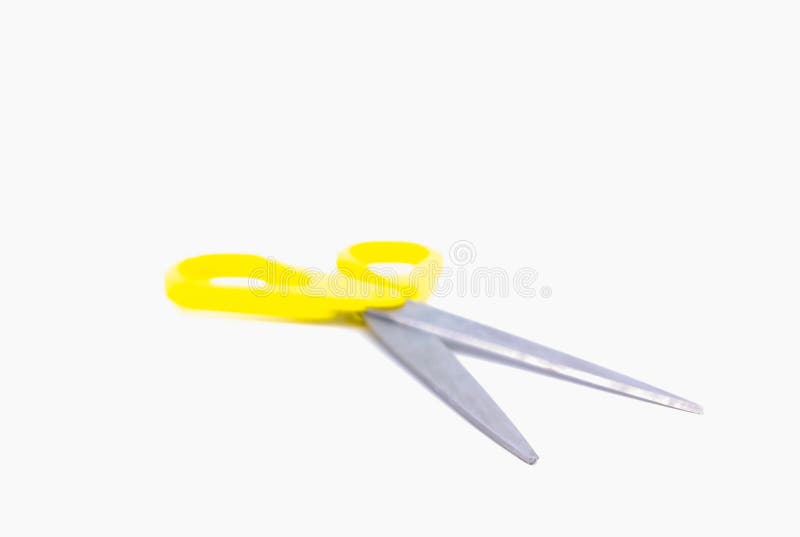 Scissors with Yellow Handle Isolated on White Stock Photo - Image of ...