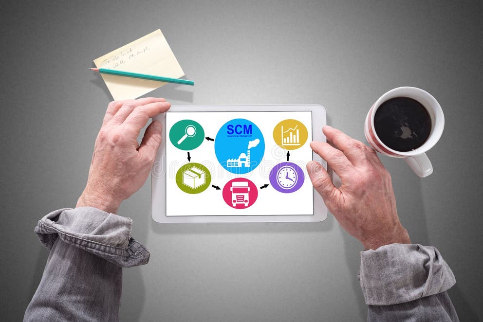 Scm concept on a tablet stock photo. Image of technology - 264315692