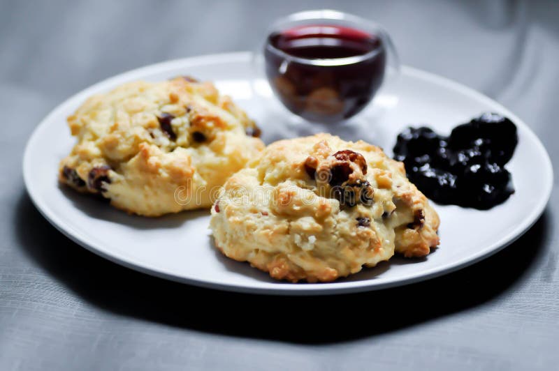 Scone with Berry Sauce and Berry Juice Stock Photo - Image of sauce ...