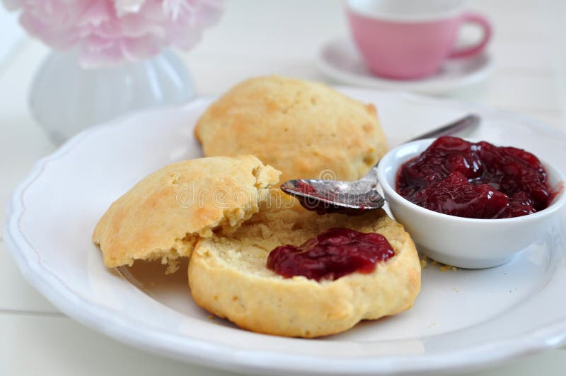 Cornish Scone with Cream and Jam Stock Image - Image of bake, food ...