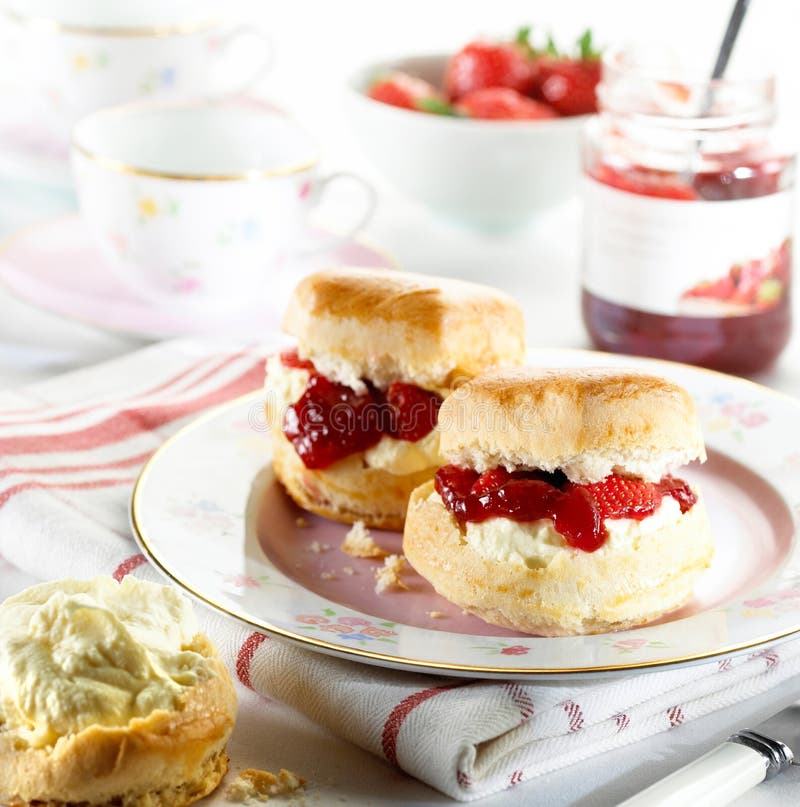 Scones with jam and cream stock image. Image of bakery - 11671613