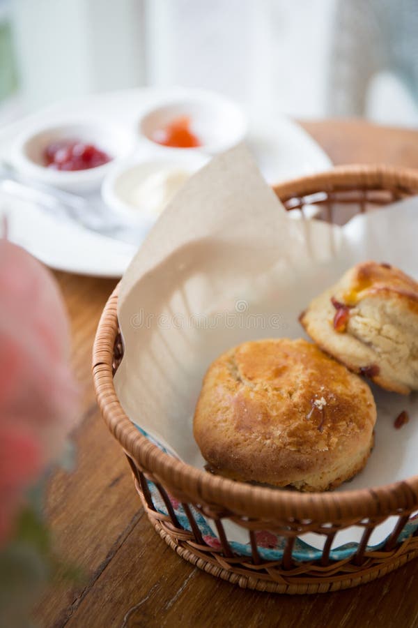 Scones Tea with Strawberry Jam Stock Image - Image of close, fresh ...