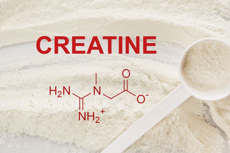 Scoop of Creatine Monohydrate Supplement and Chemical Formula Stock ...