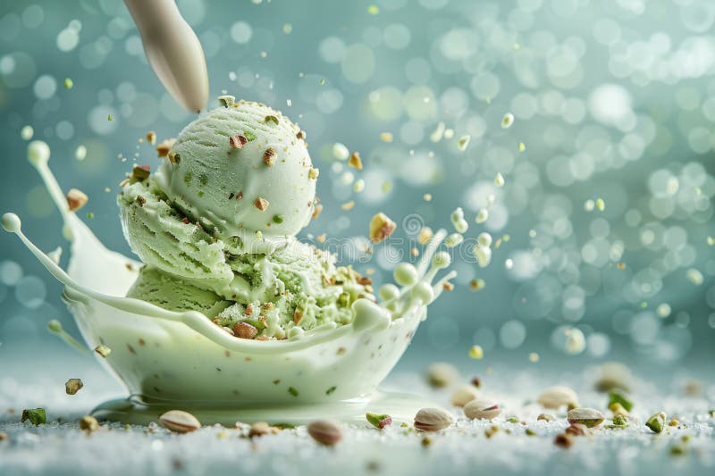 A Scoop of Green Ice Cream with Nuts on Top Stock Image - Image of ...