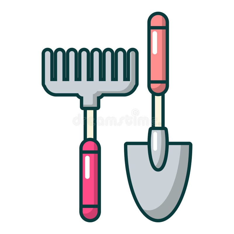 Scoop and Hand Rake Icon, Cartoon Style Stock Vector - Illustration of ...