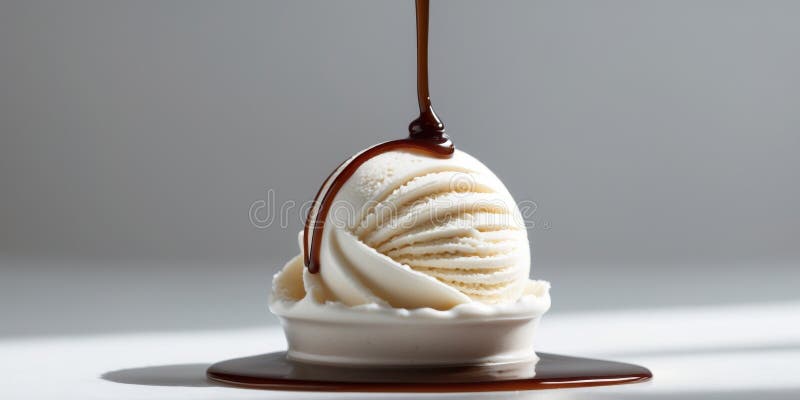 A Scoop of Ice Cream with a Drizzle of Syrup on Top Stock Photo - Image ...
