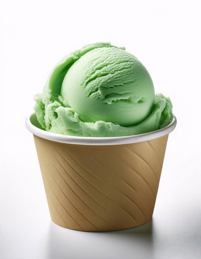 A Scoop of Mint Chocolate Chip Ice Cream in a Brown Paper Cup Stock ...
