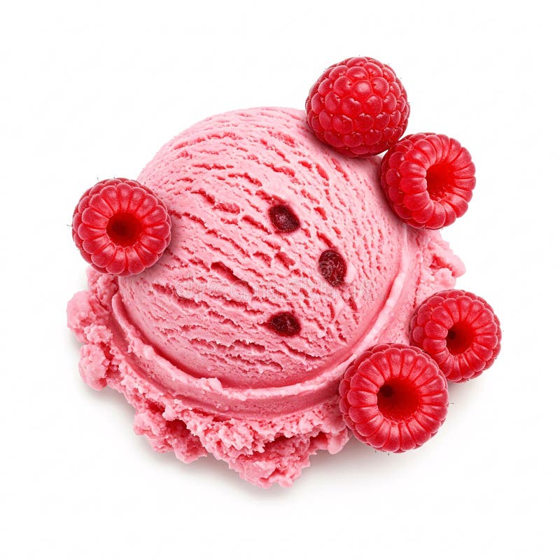 Scoop of Pink Raspberry Ice Cream Decorated with Fresh Raspberries ...