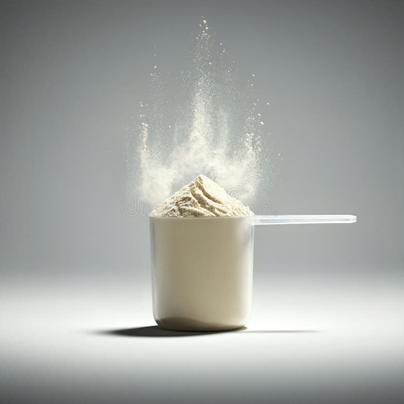 A Scoop of Protein Powder with Fine Particles Exploding Upwards Stock ...