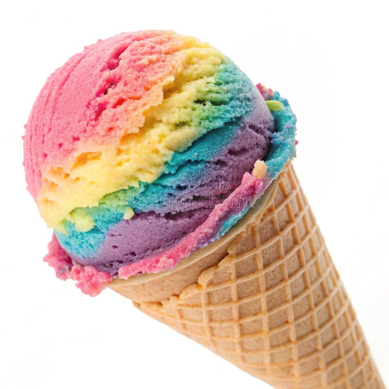 Scoop of Rainbow Colored Ice Cream Cone Isolated on Transparent ...