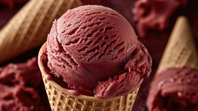 Scoop of Red Berry Ice Cream in a Waffle Cone. Stock Photo - Image of ...