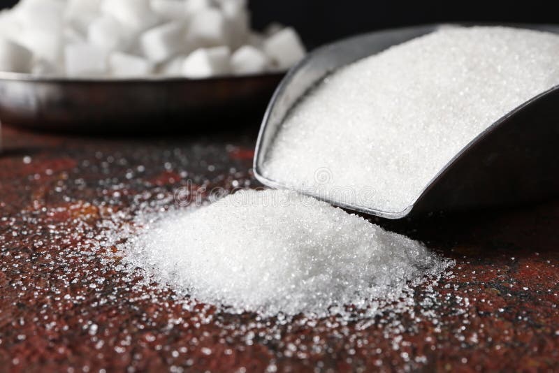 Scoop with Refined Sugar on Table, Closeup Stock Image - Image of ...