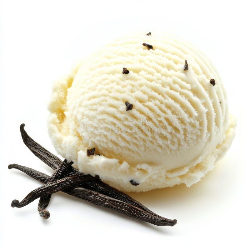 A Scoop of Vanilla Ice Cream with Visible Small Vanilla Bean Flecks ...
