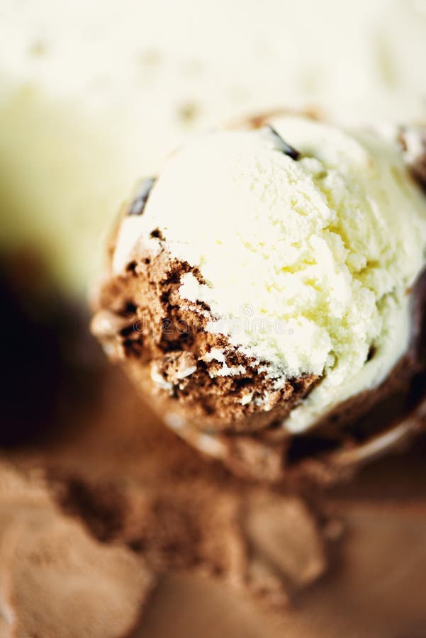 Scooped Vanilla And Chocolate Ice Cream Background Summer Food Concept