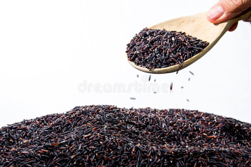 Scooping black rice stock image. Image of table, ingredient - 57876399