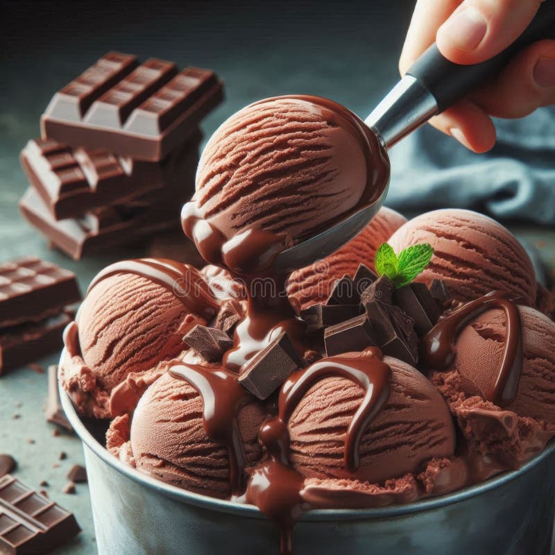 Scooping Rich Chocolate Ice Cream from Container Stock Illustration ...