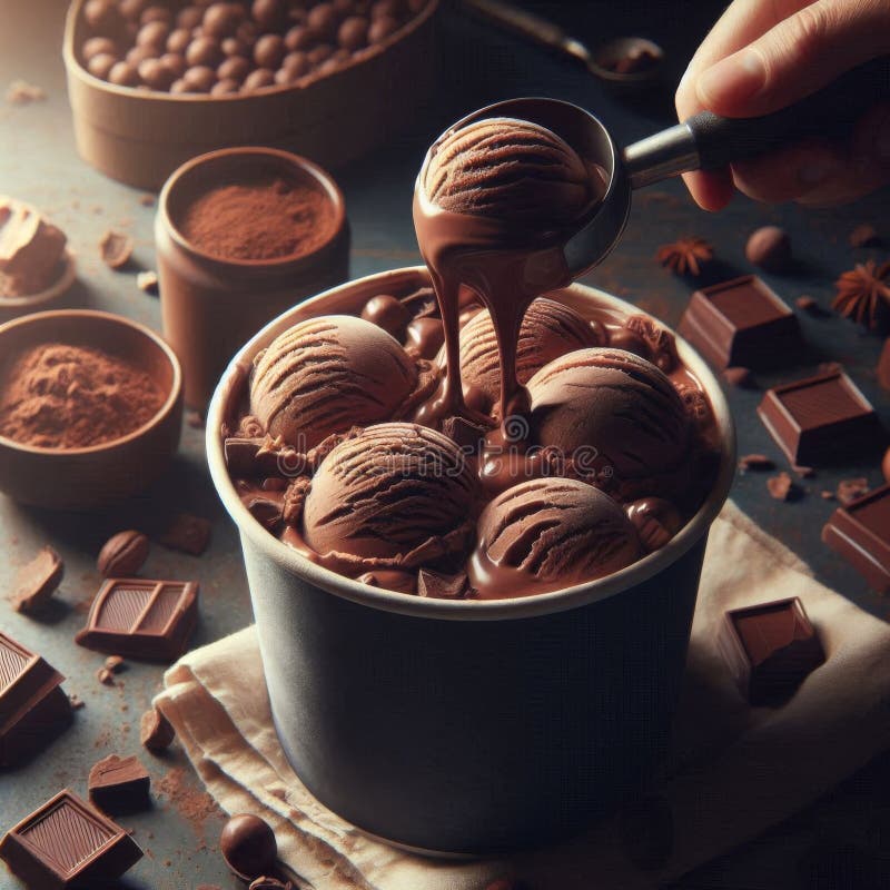 Scooping Rich Chocolate Ice Cream from Container Stock Illustration ...