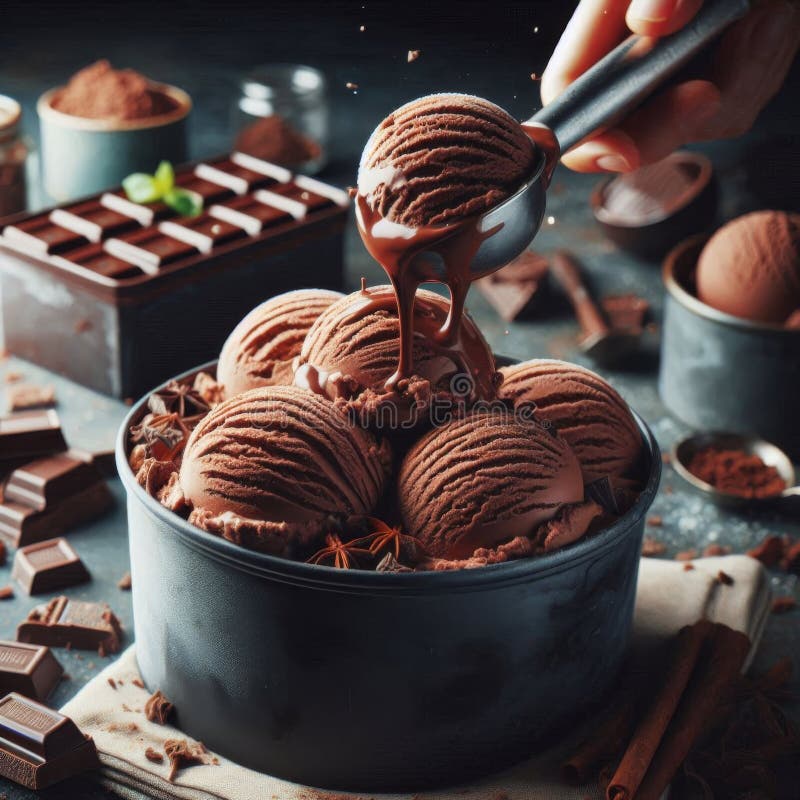 Scooping Rich Chocolate Ice Cream from Container Stock Illustration ...