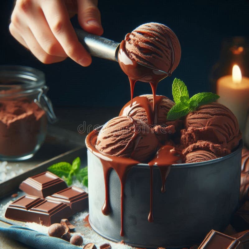 Scooping Rich Chocolate Ice Cream from Container Stock Illustration ...