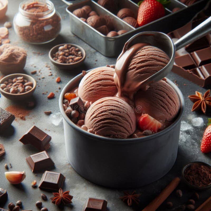 Scooping Rich Chocolate Ice Cream from Container Stock Illustration ...