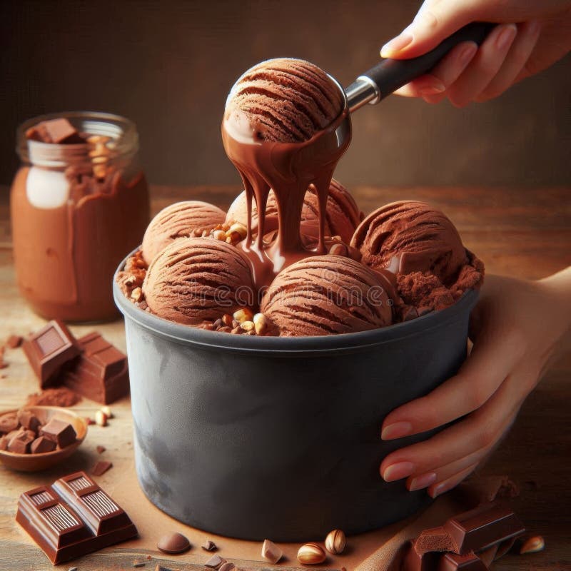 Scooping Rich Chocolate Ice Cream from Container Stock Illustration ...